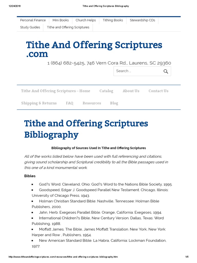 Tithe and Offering Scriptures Bibliography | Bible | New Testament