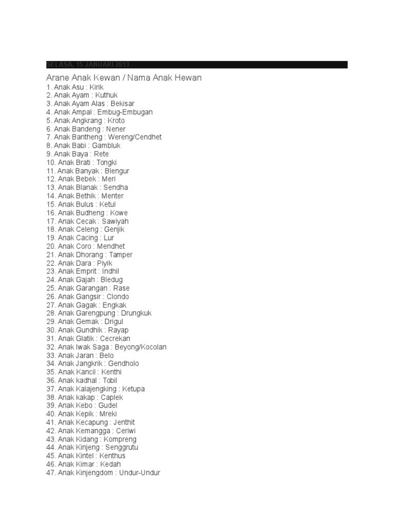 Arane Anak Kewan | PDF | Kajian Bahasa Asing