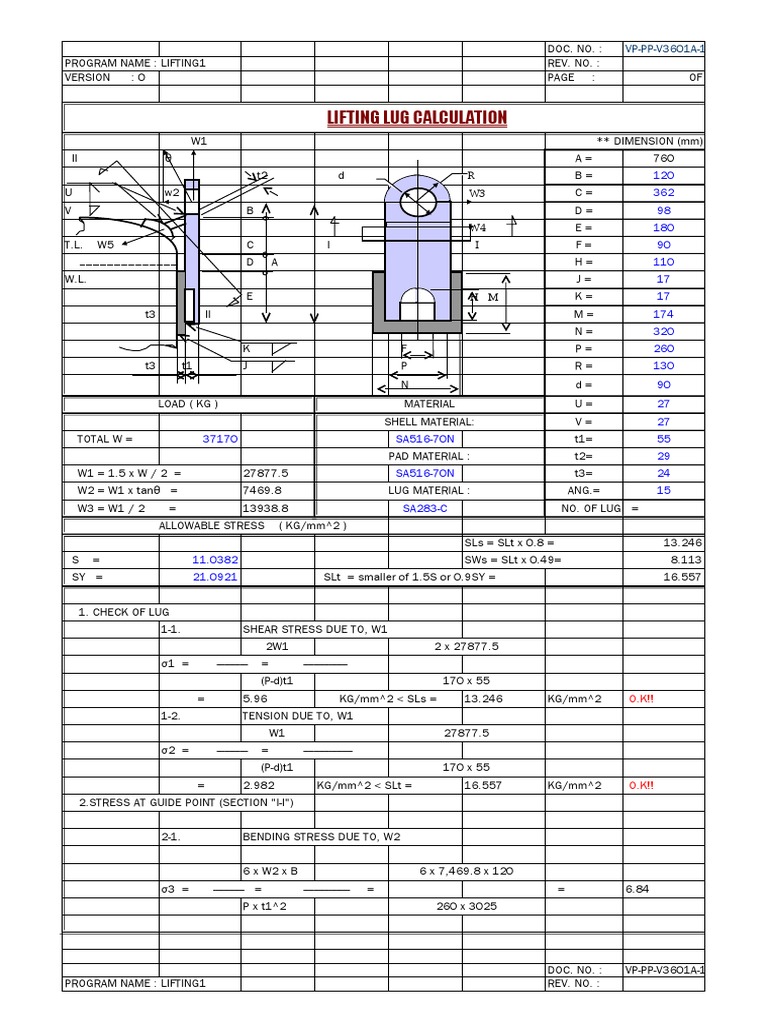 Docslide - Us 08 1 Calculation Sheet For Lifting Tailing Lug | PDF