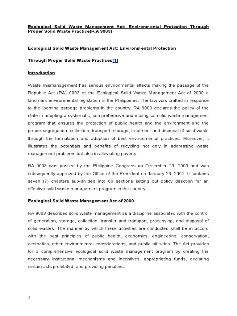 Ecological Solid Waste Management Act | PDF