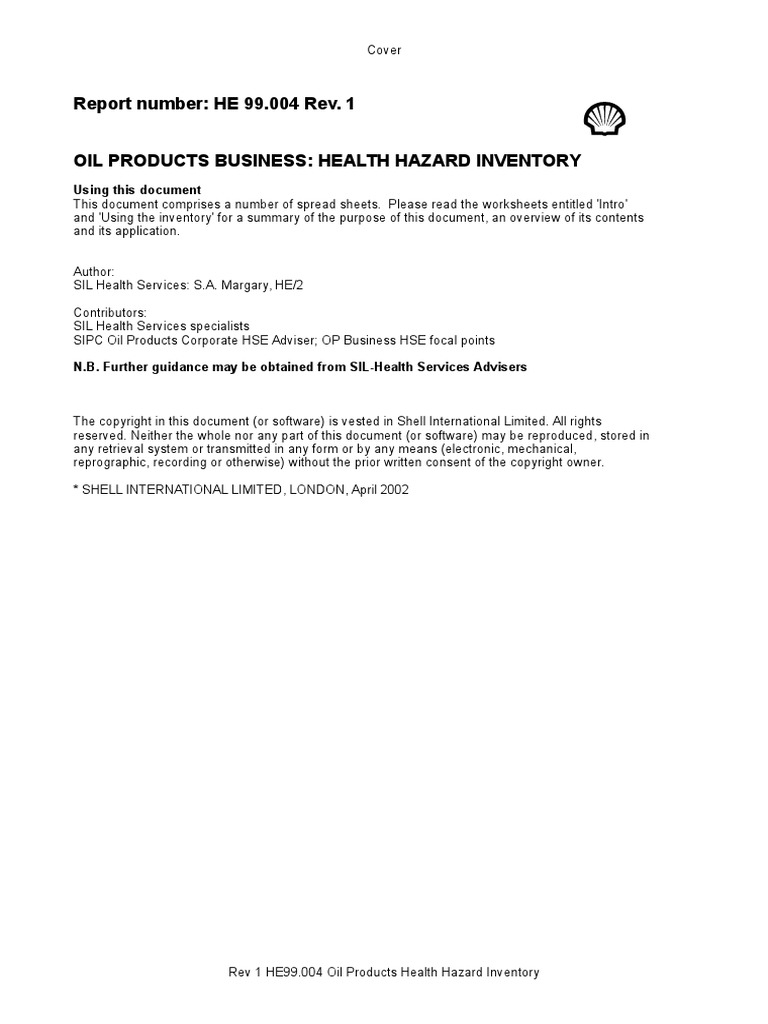 Shell Occupational Health Hazard Inventory | PDF | Human Factors And ...