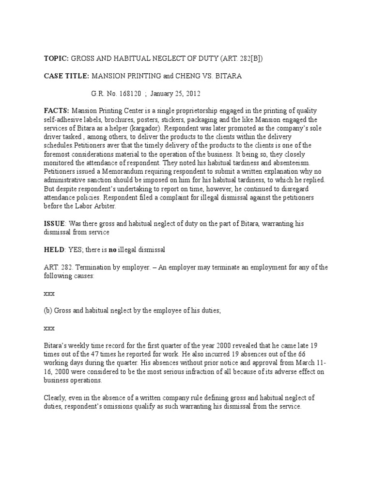 Gross Neglect of Duty Case Summary | PDF