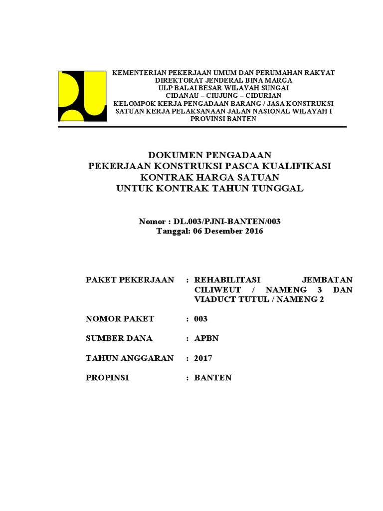 Addendum SBD Paket PRESERVASI REHABILITASI JEMBATAN CILIWEUT - VIADUCT TUTUL PDF | PDF ...