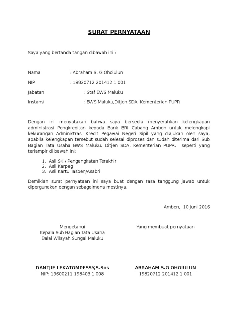 Surat Pernyataan BRI | PDF