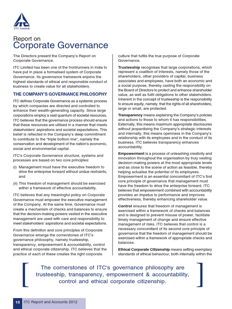 ITC Report Corporate Governance PDF | PDF
