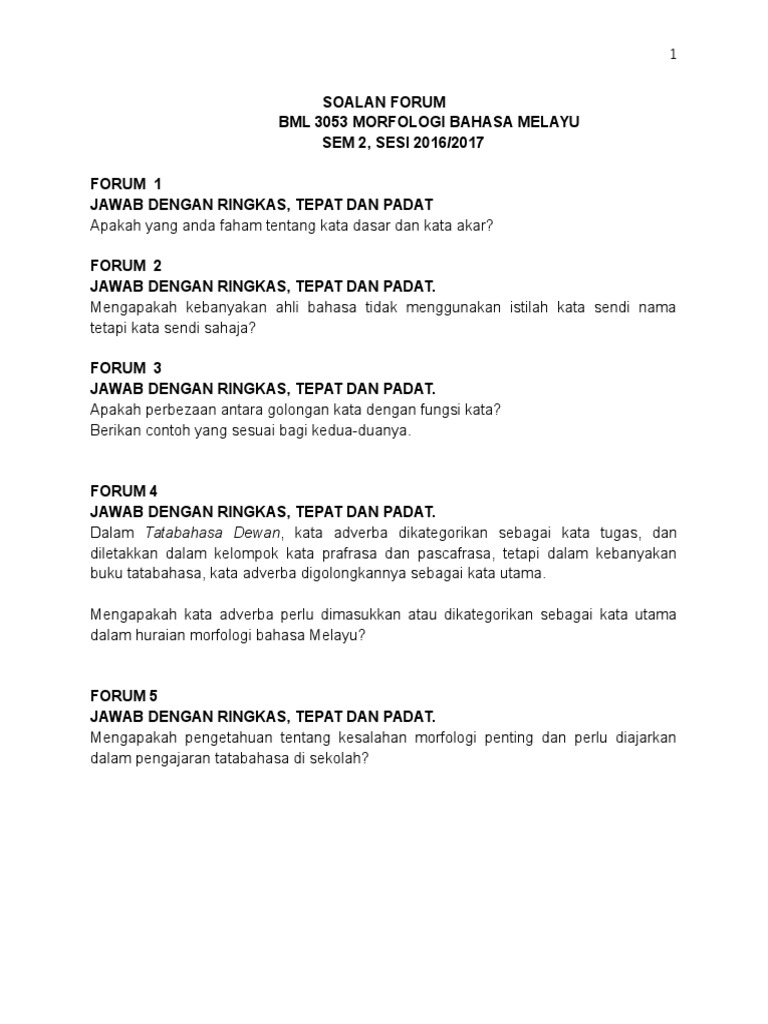 Soalan Forum Morfologi | PDF | Seni & Disiplin Bahasa