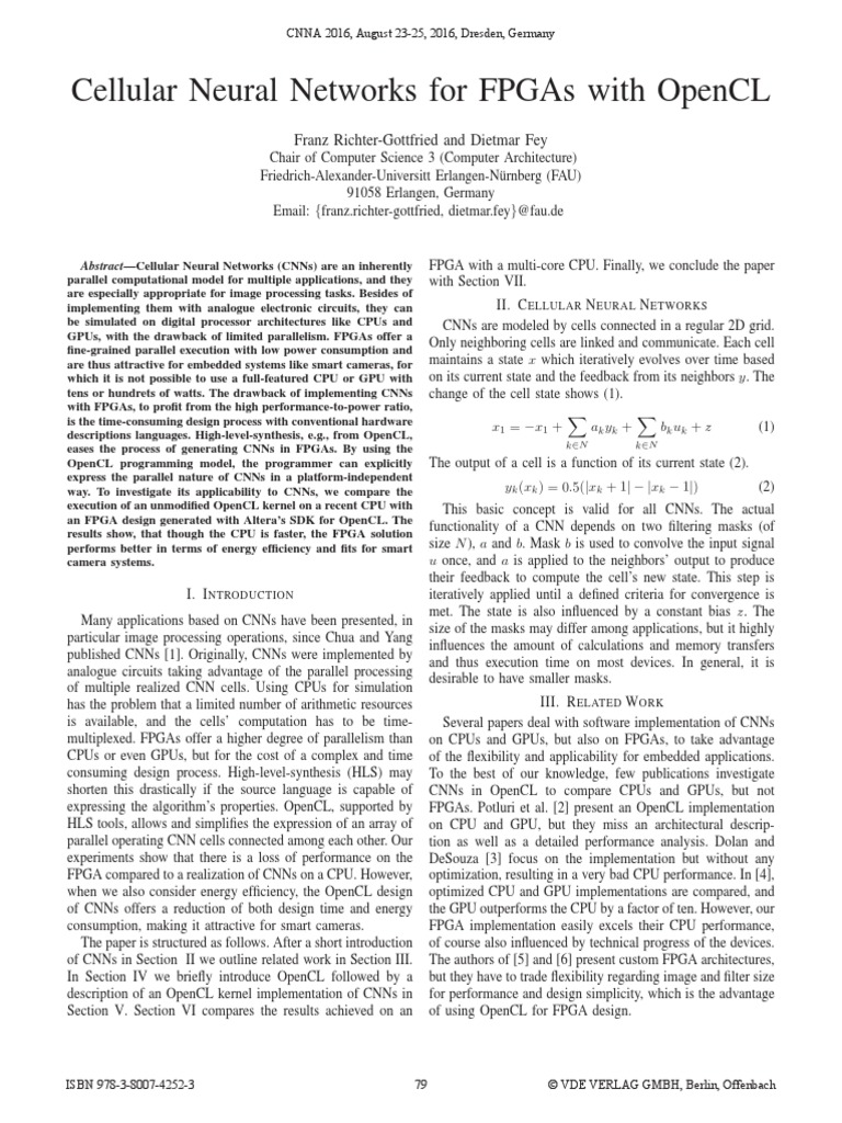 Cellular Neural Networks For Fpgas With Opencl Pdf Field Programmable Gate Array Parallel