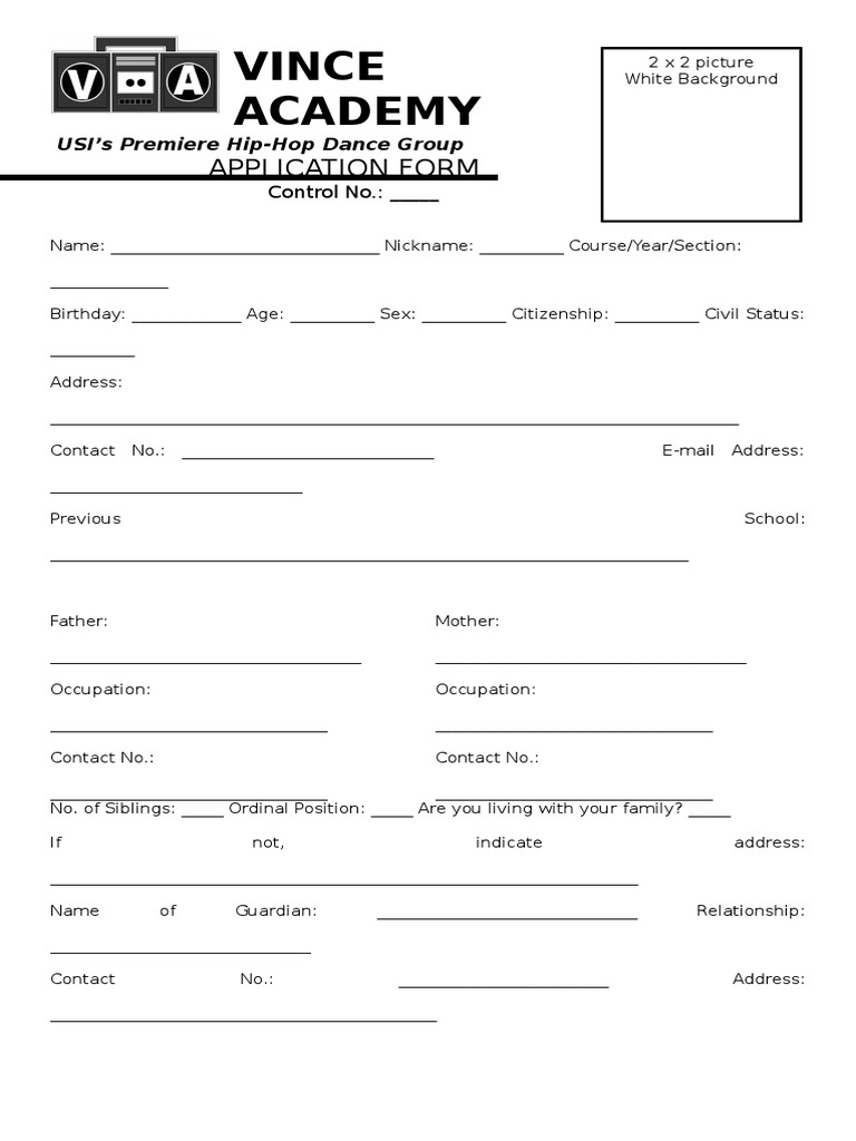 Vince Academy Reg Form | PDF
