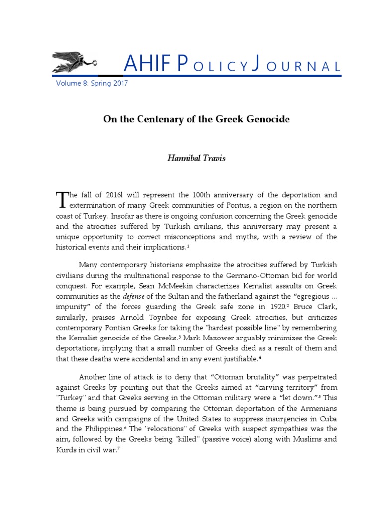 On The Centenary of The Greek Genocide | PDF | Ottoman Empire | Turkey