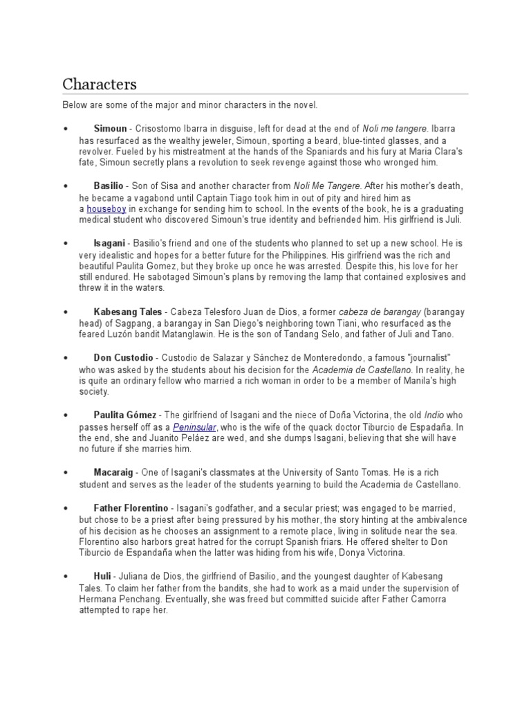 El Filibusterismo Characters And Their Roles