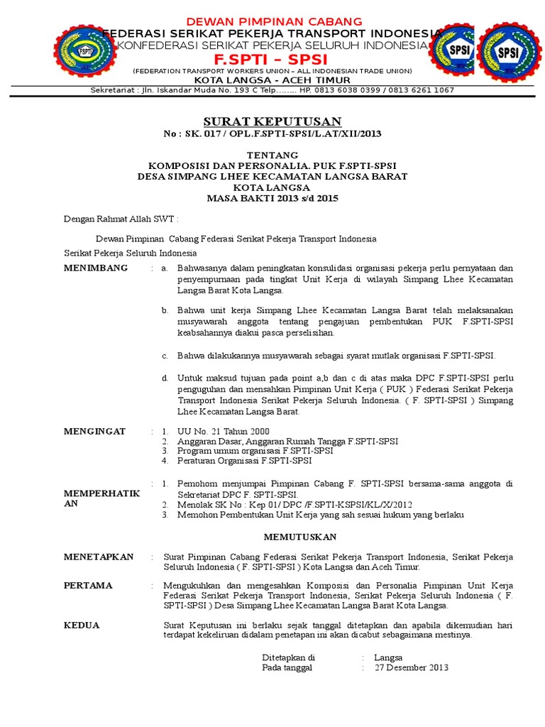 Surat Keputusan F. Spti - Spsi Baru | PDF