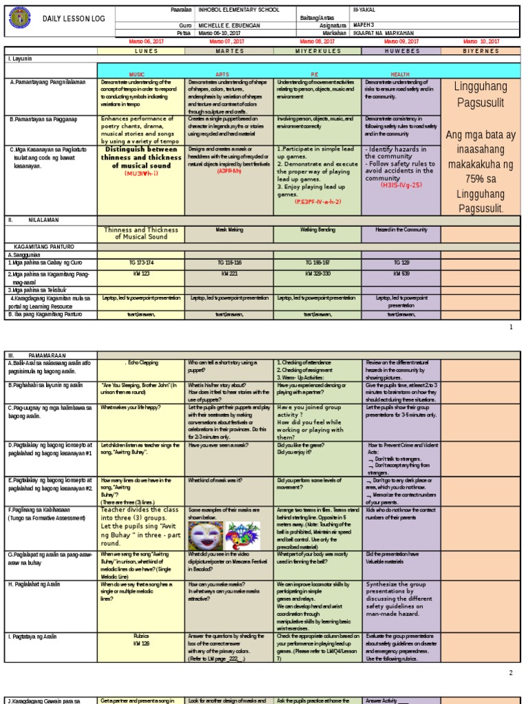 MAPEH 3 DLP Wk. 7 Fourth Rating | PDF