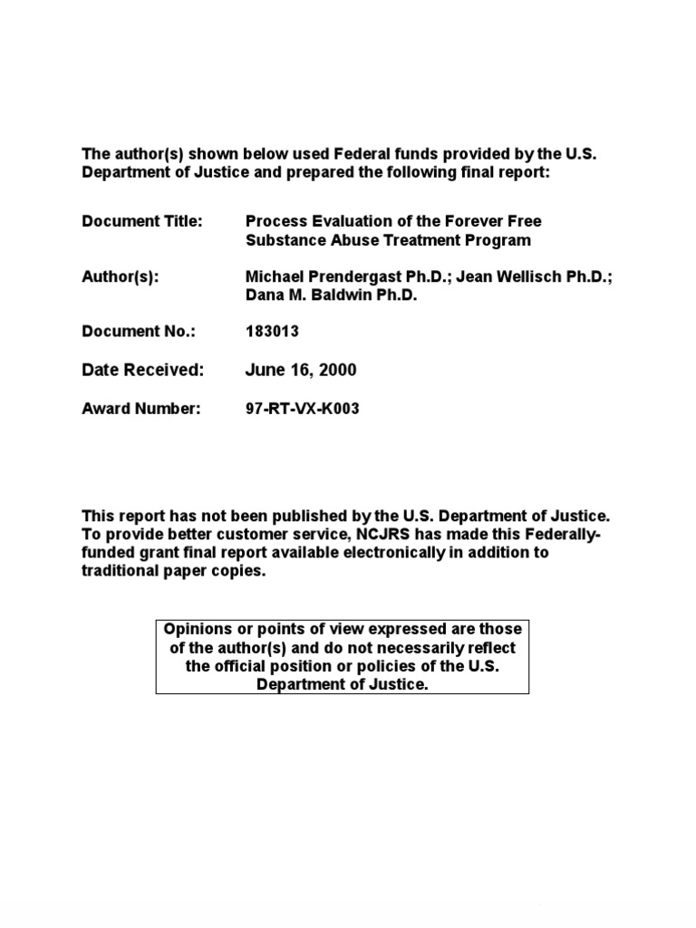 Process Evaluation of The Forever Free Substance Abuse Treatment ...