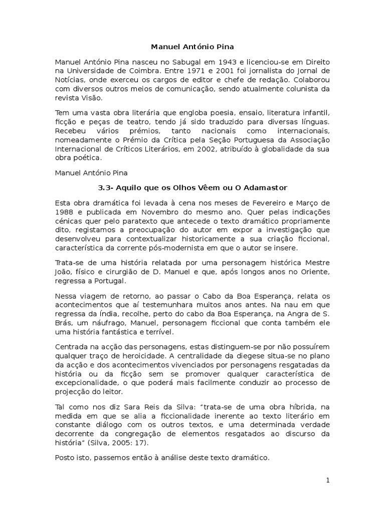 Aquilo Que Os Olhos Vêem Ou o Adamastor - Análise | PDF