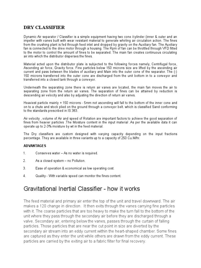 Dry Classifier: Gravitational Inertial Classifier - How It Works | PDF ...