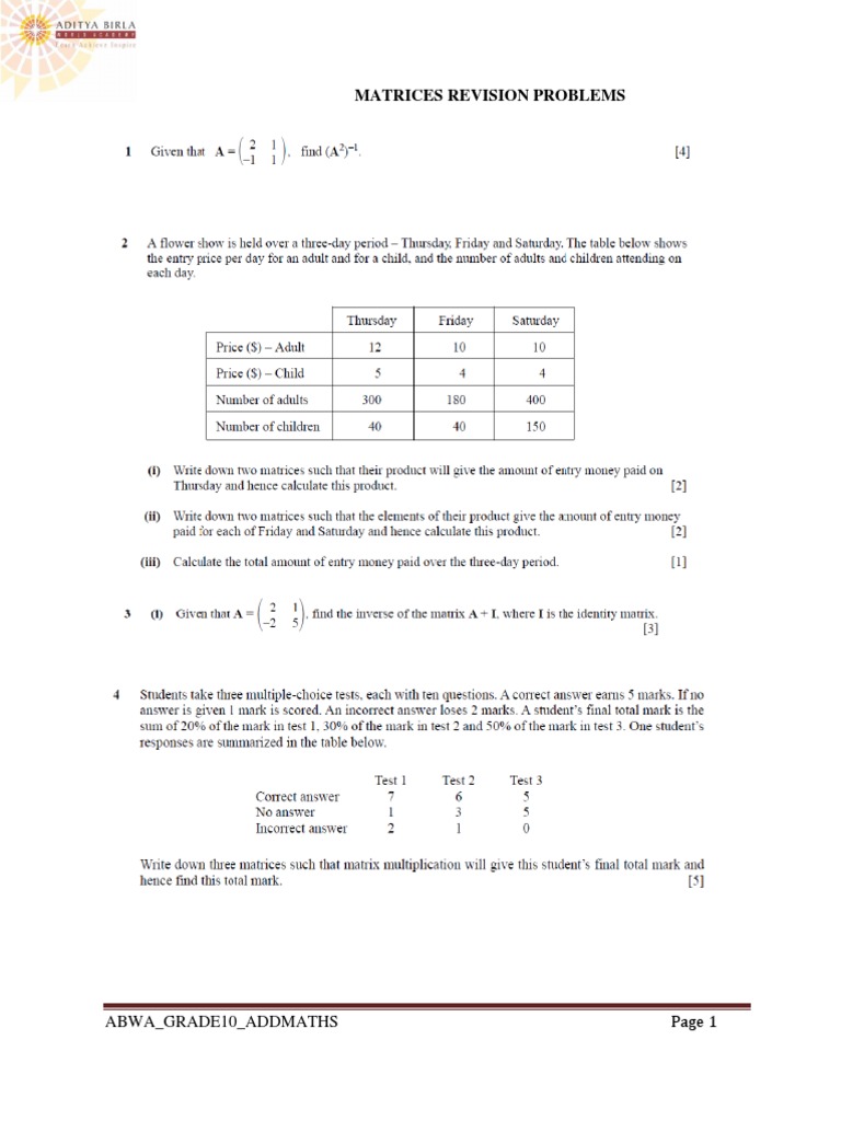 Matrices Practice | PDF