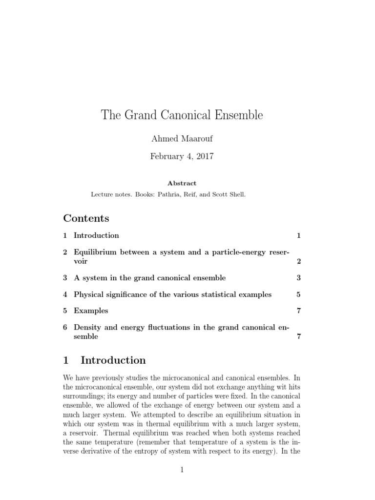The Grand Canonical Ensemble | PDF | Thermodynamic Equilibrium | Statistical Mechanics