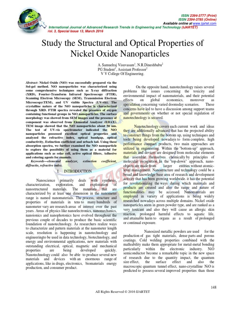 Study The Structural and Optical Properties of NiO | PDF | Nanoparticle ...