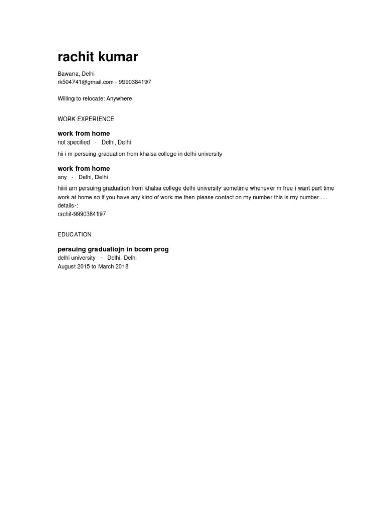 Rachit Kumar: Work From Home | PDF