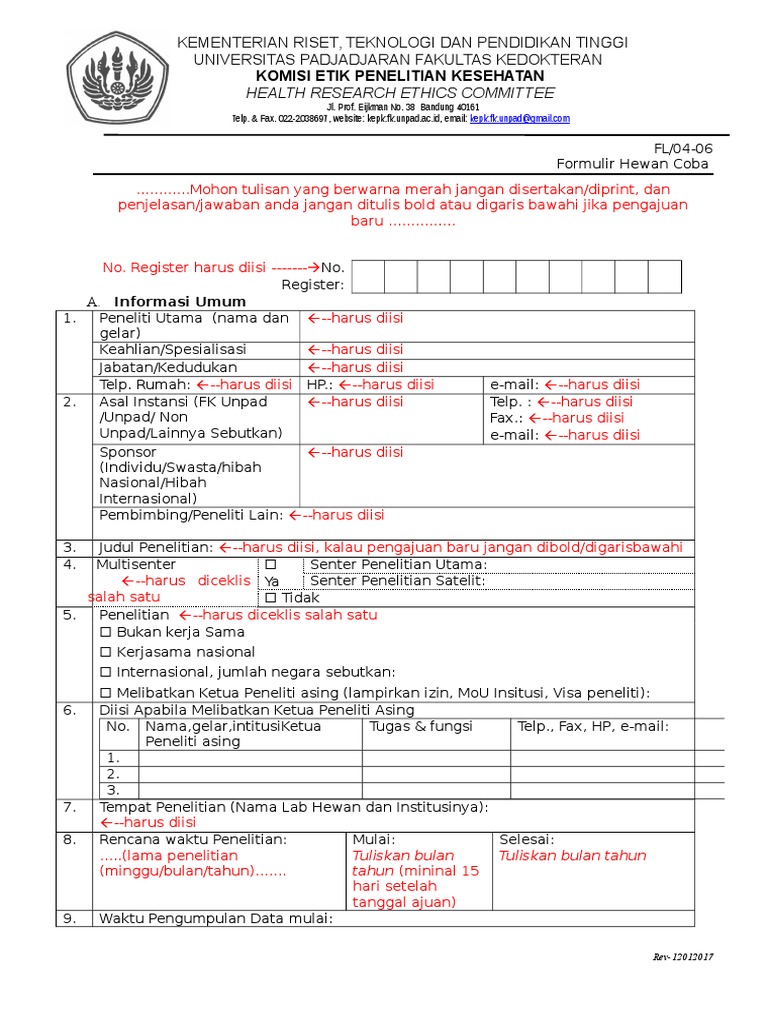 Formulir Etik Uji Hewan | PDF