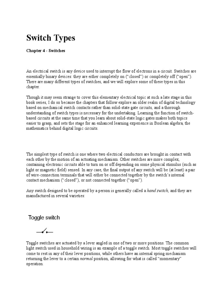 Switch Types: Chapter 4 - Switches | PDF | Switch | Machines