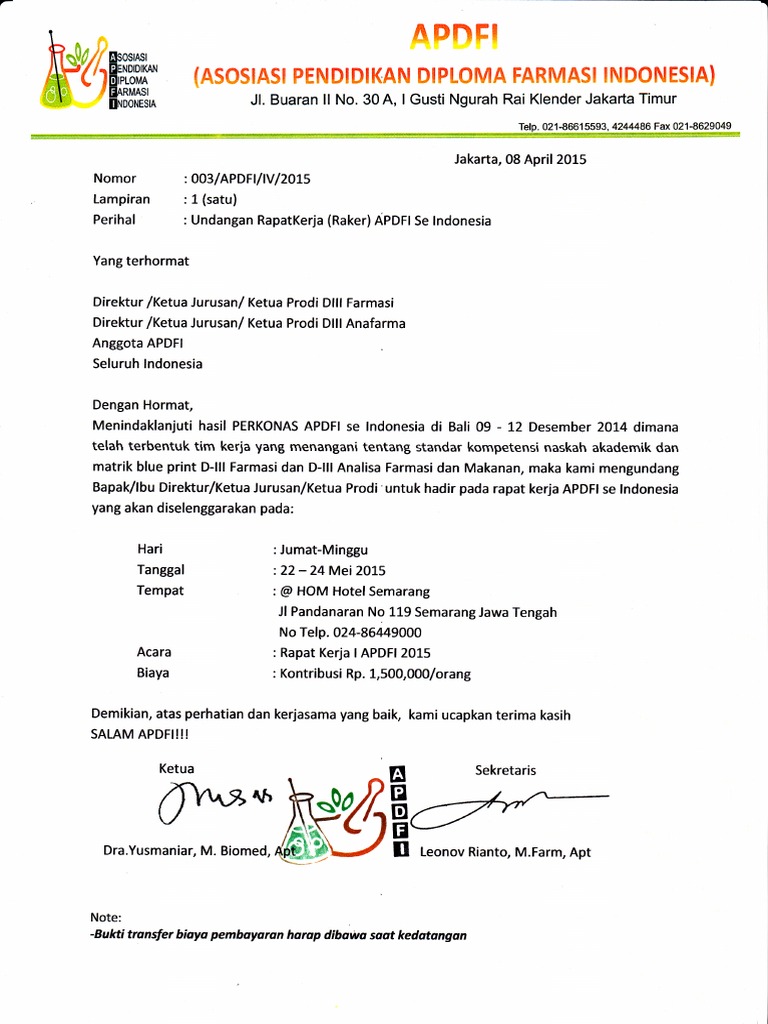 Undangan Rapat Kerja APDFI 2015 | PDF