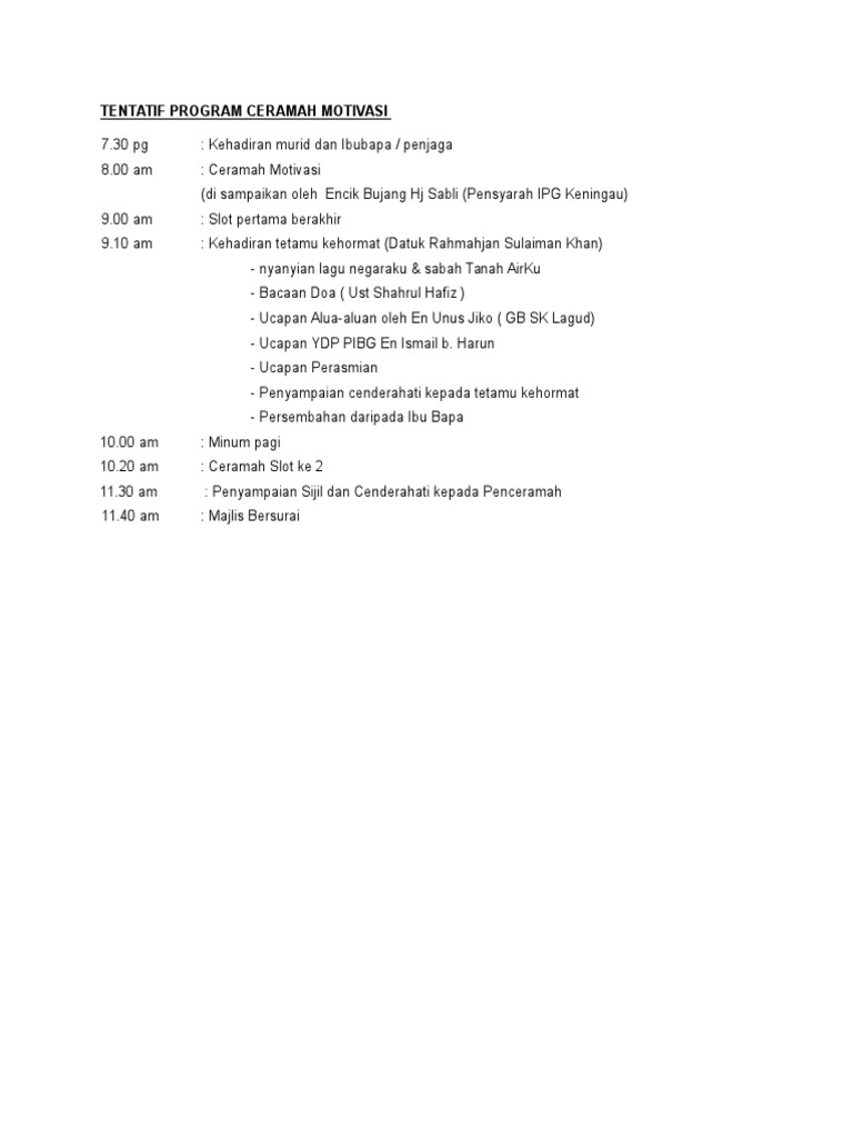 Tentatif Program Ceramah Motivasi | PDF