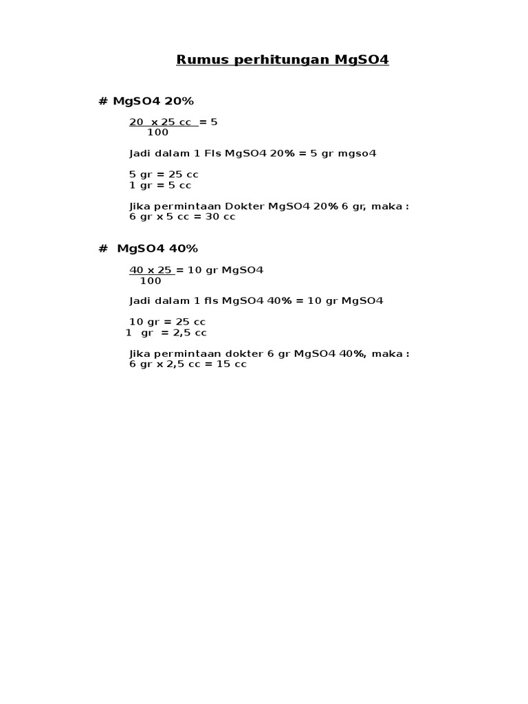 Rumus perhitungan MgSO4