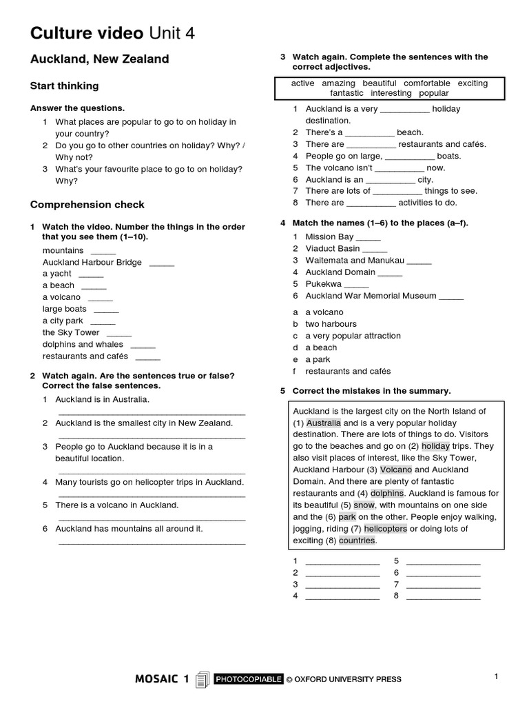Unit 4 Culture Video Worksheet | PDF | Languages