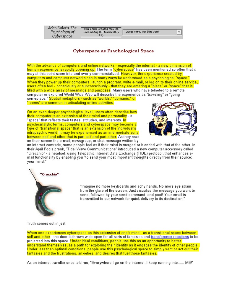 John Suler - Psihologija Sajber Prostora | PDF | Perception | Cyberspace