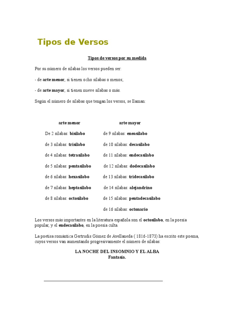 Clasificación de Tipos de Versos | PDF | Rima | Poesía
