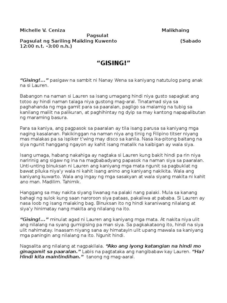 Maikling Kuwento Gising | PDF