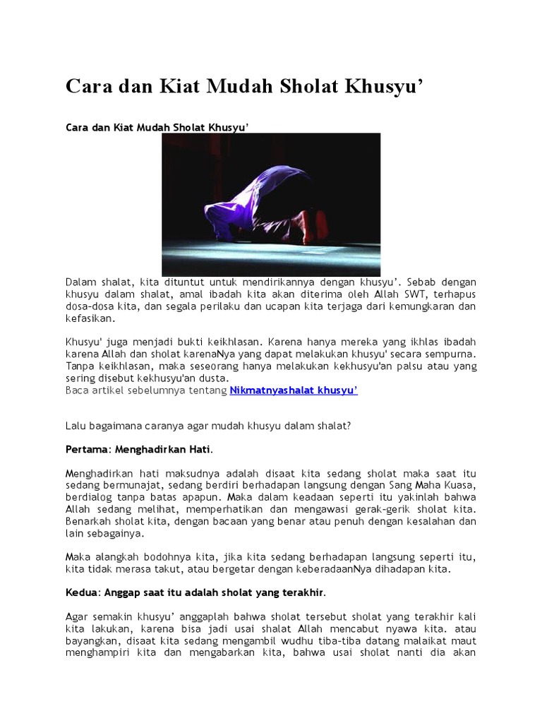 Cara Dan Kiat Mudah Sholat Khusyu | PDF | Agama & Spiritualitas | Gaya ... Cara Dan Kiat Mudah Sholat Khusyu | PDF | Agama & Spiritualitas | Gaya ...