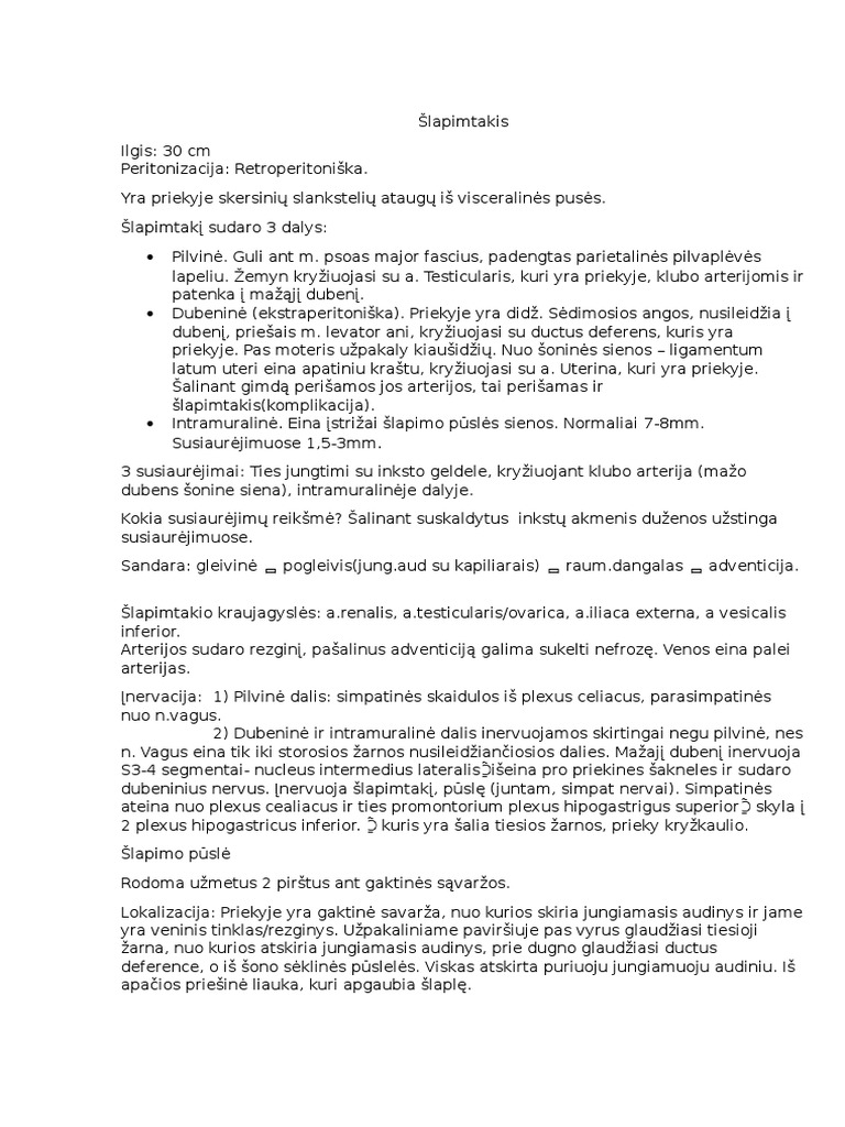 Šlapimtakiai, Šlaplė Ir Šlapimo Pūslė | PDF