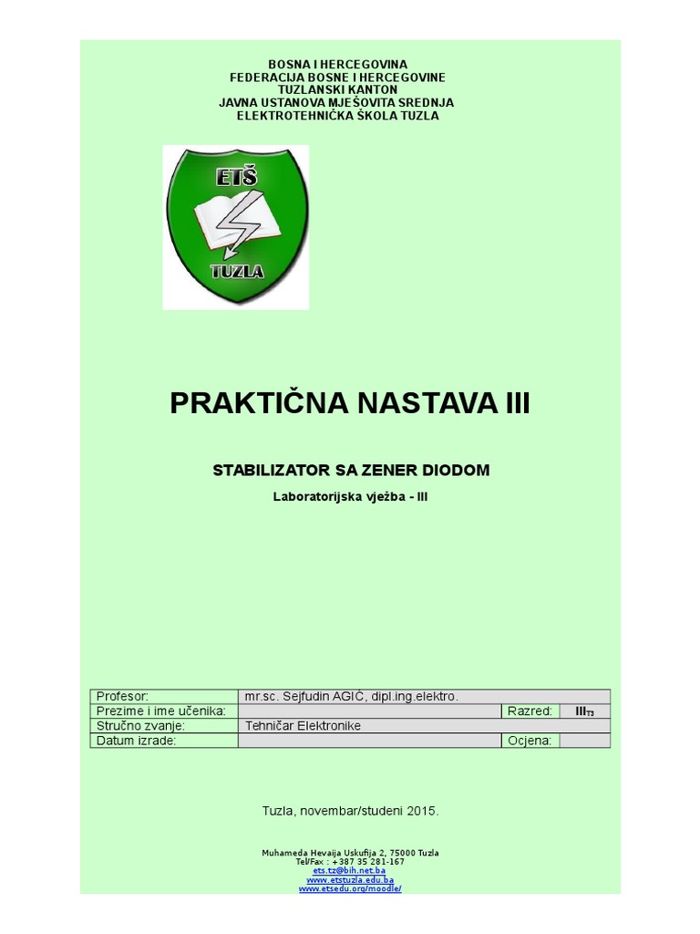 Vjezba III - Stabilizator Sa Zener Diodom | PDF
