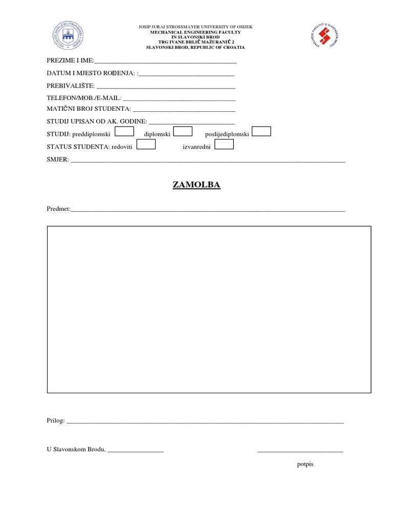 Zamolba Obrazac | PDF