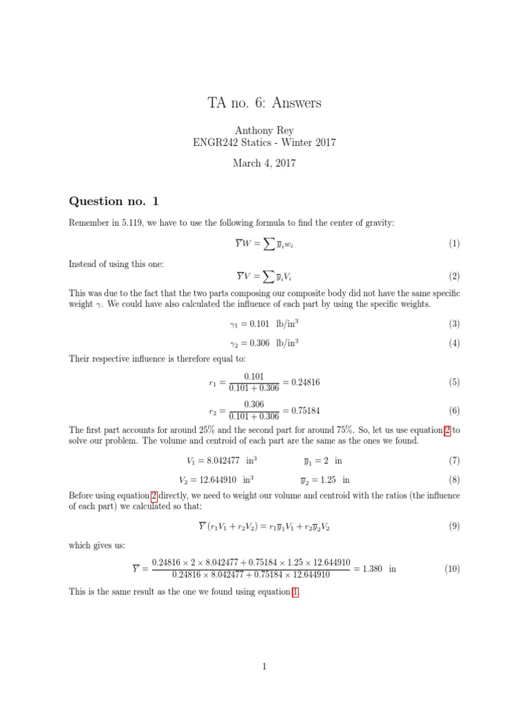 Statics Answers Questions Centroid | PDF | Center Of Mass | Classical ...