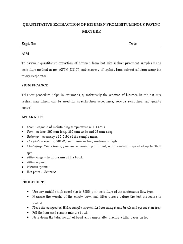 Bitumen Extraction | PDF | Asphalt | Filtration