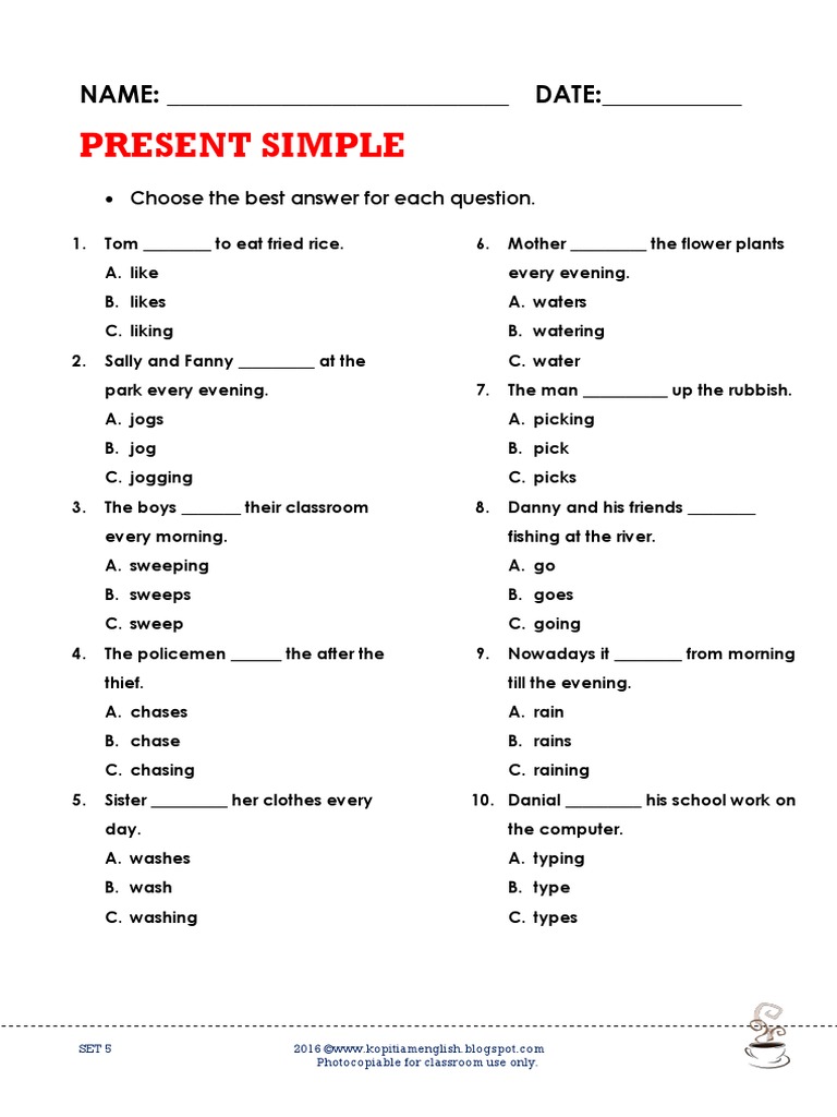 Present Simple: NAME: - DATE | PDF
