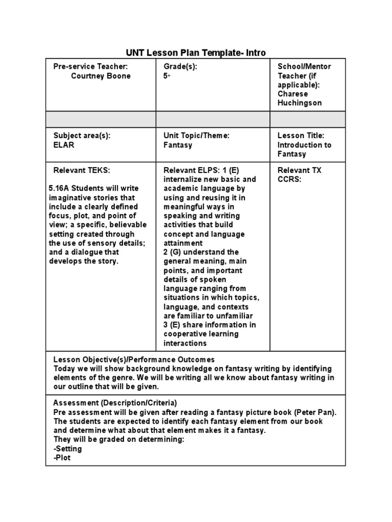 5th Grade Fantasy Writing Lesson Plan | PDF | Language Arts ...