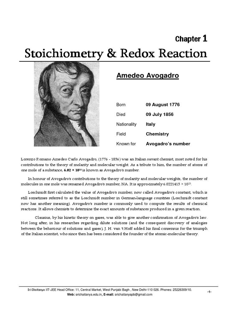 01 - Stoichiometry & Redox Reaction - Final | PDF | Mole (Unit) | Atoms