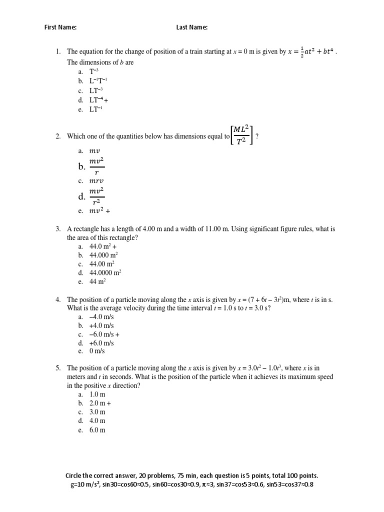 Physics MT Exam | PDF | Speed | Force