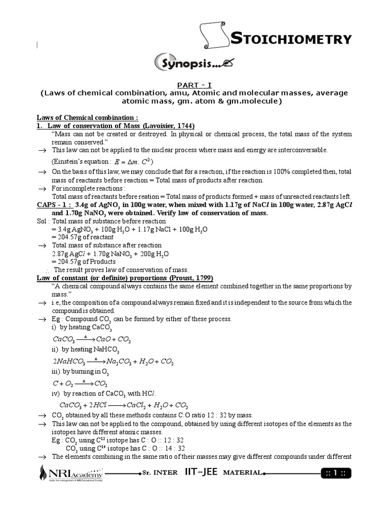 Stoichiometry PDF | PDF | Mole (Unit) | Molecular Mass
