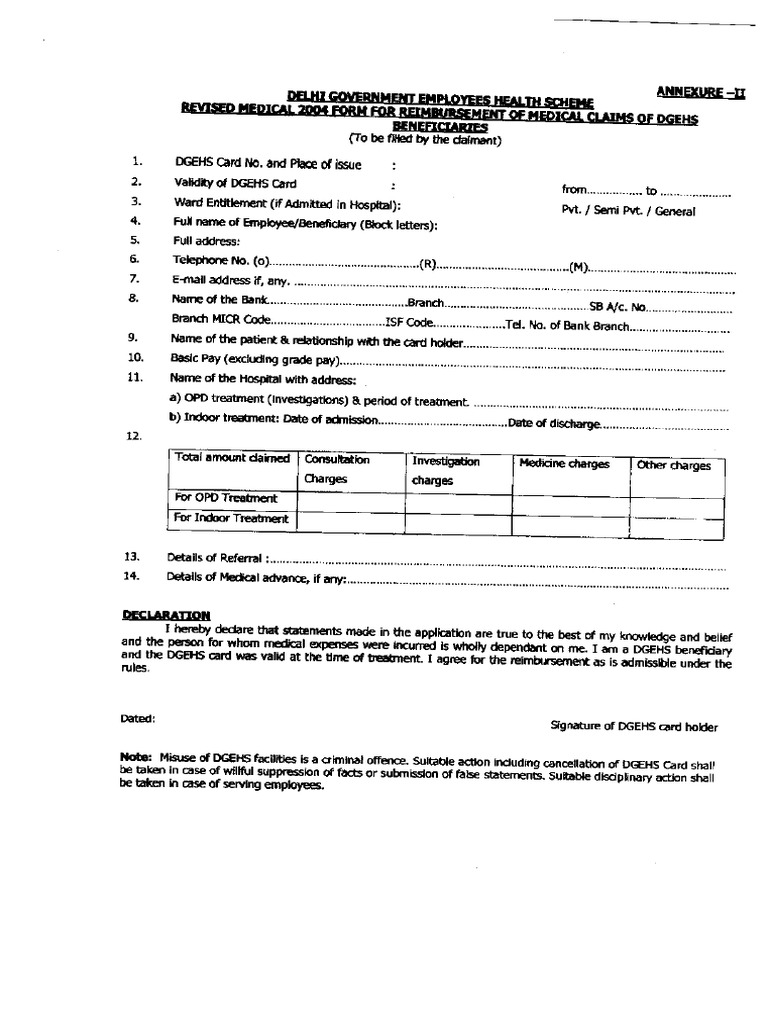 Revised Reimbursement Form 2004 | PDF