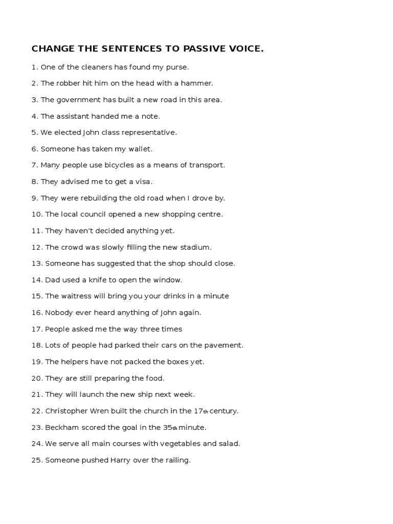 Change The Sentences To Passive Voice | PDF