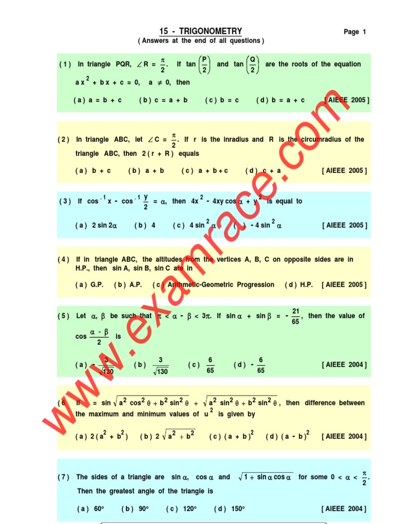 Mathematics Trigonometry MCQ PDF | PDF | Sine | Trigonometric Functions