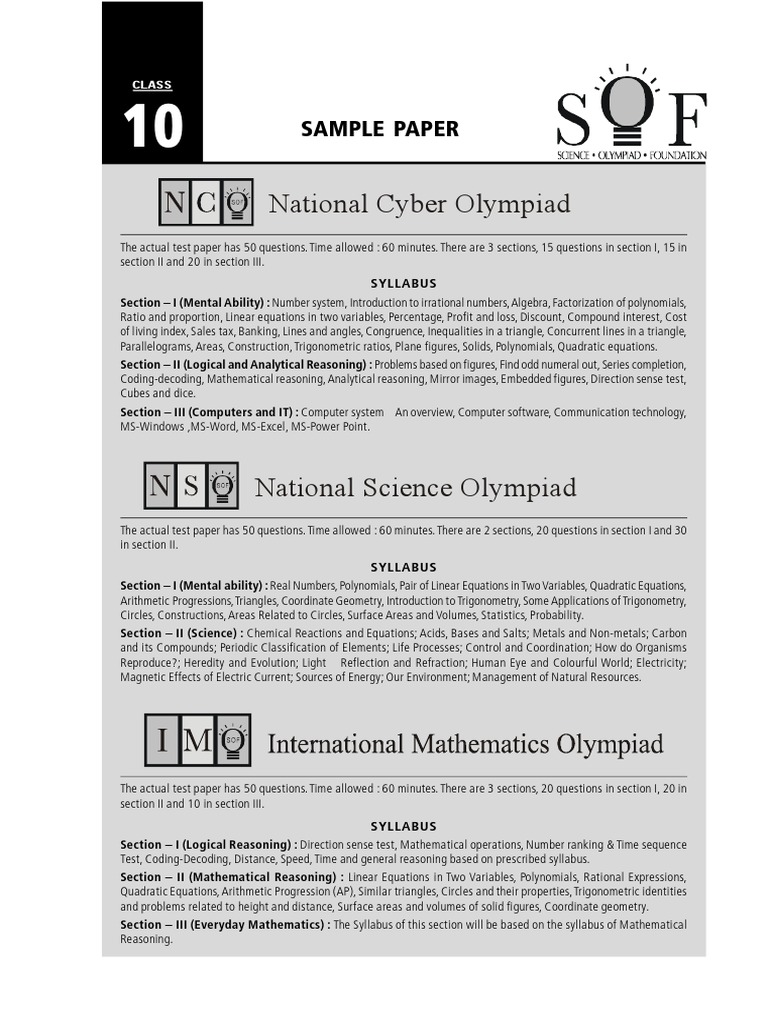 National Cyber Olympiad: Sample Paper | PDF | Equations | Trigonometry