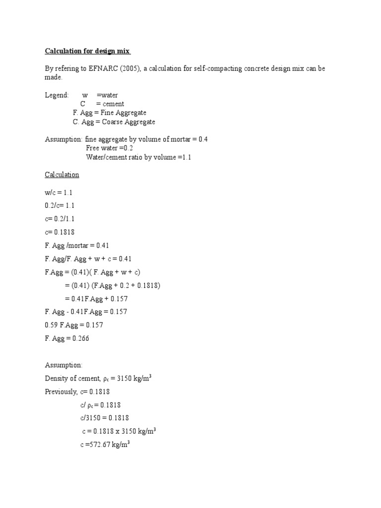 SCC Design Mix Calculation Guide | PDF