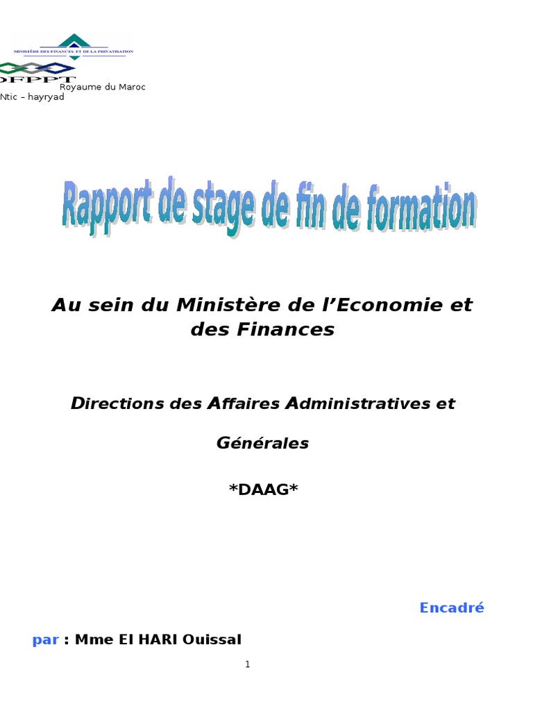 Rapport de Stage de Fin de Formation Ministère de l’Economie Et Des ...
