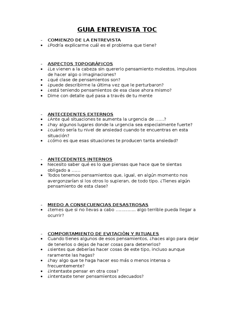 Guia Entrevista Toc | PDF | Desorden obsesivo compulsivo | Ansiedad
